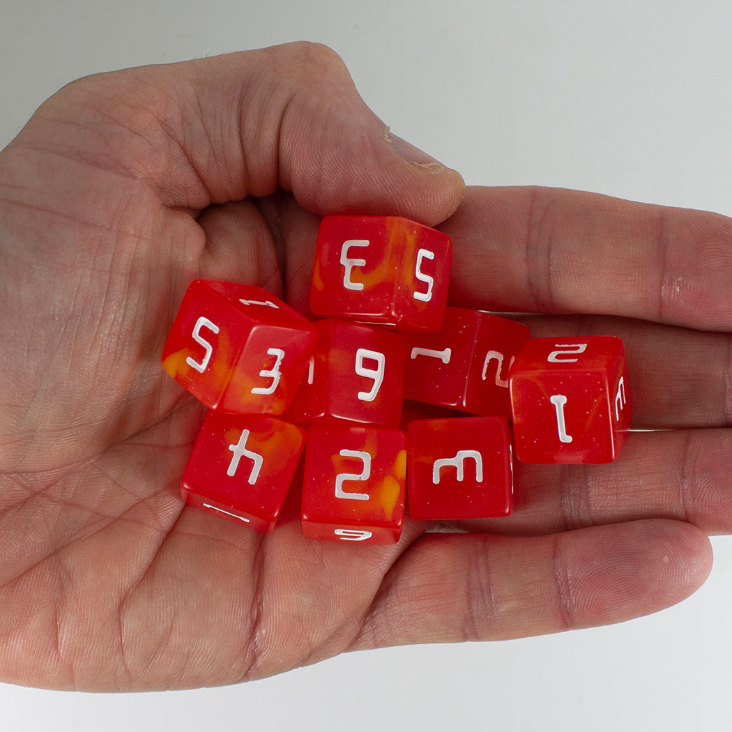 Starfarer 'Red Dwarf' Red and Yellow 8D6 dice – Paladin Roleplaying