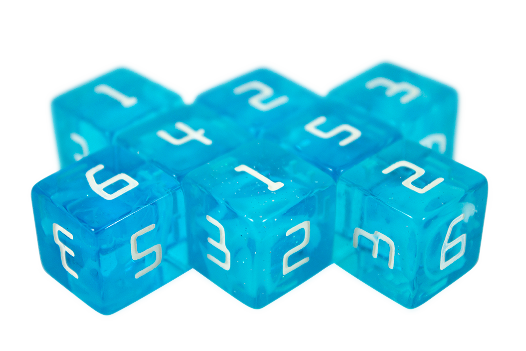 Starfarer 'Andromeda' Blue and White 8D6 dice – Paladin Roleplaying