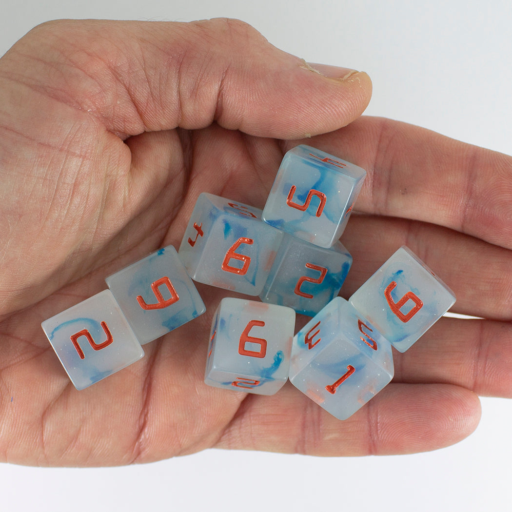 Starfarer 'Cyborg' Grey/Blue 8D6 dice – Paladin Roleplaying