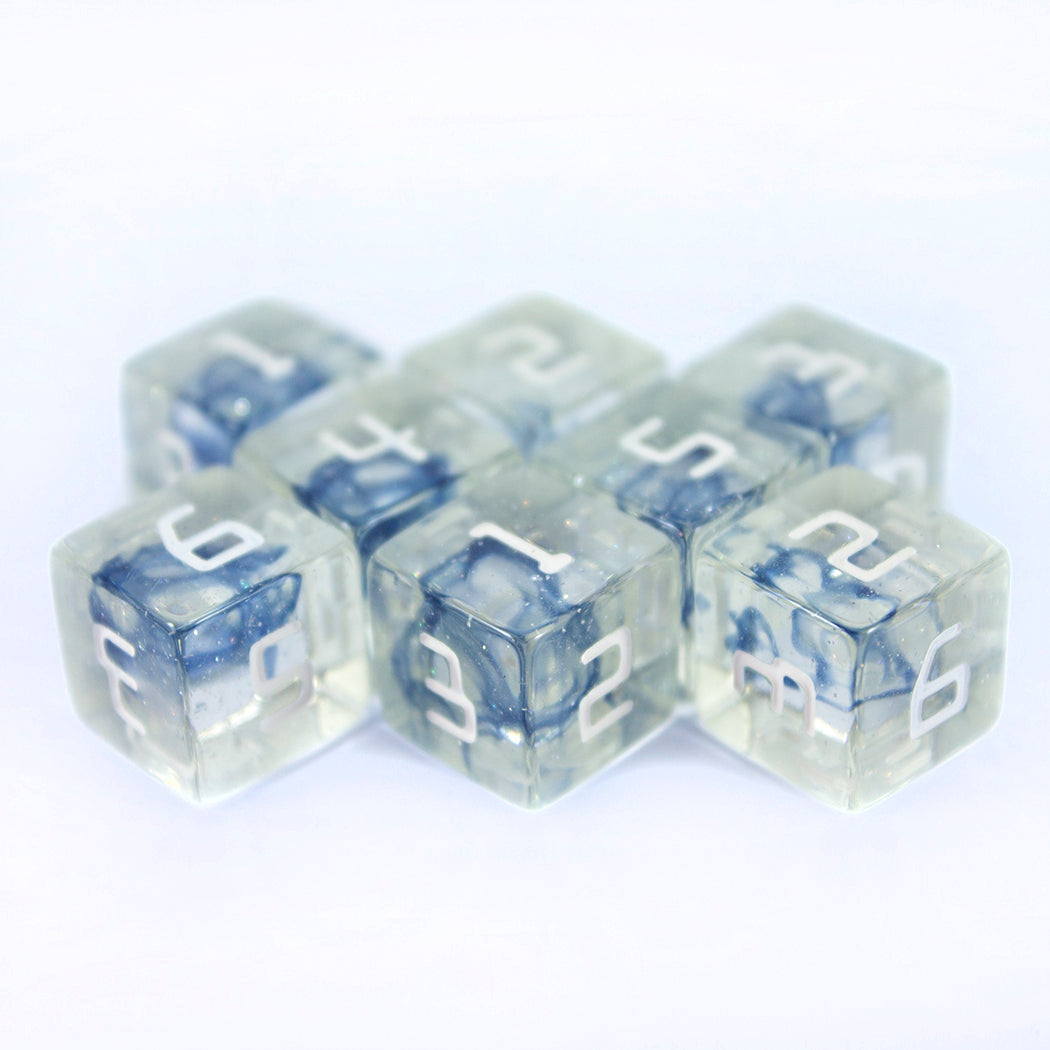 Starfarer 'Polaris' Clear / Blue 8D6 dice – Paladin Roleplaying