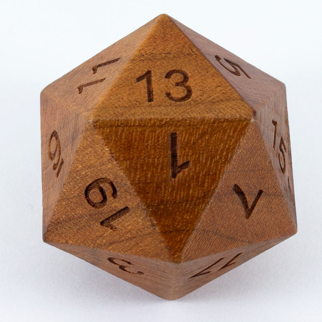 JUMBO wooden D20 – Rose Wood – Paladin Roleplaying